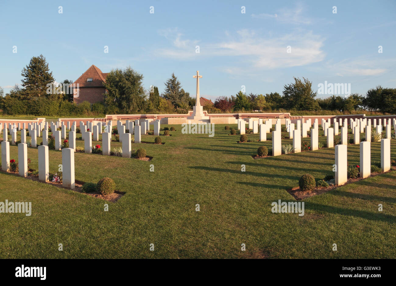 Headstones in the CWGC Fromelles (Pheasant Wood) Military Cemetery ...