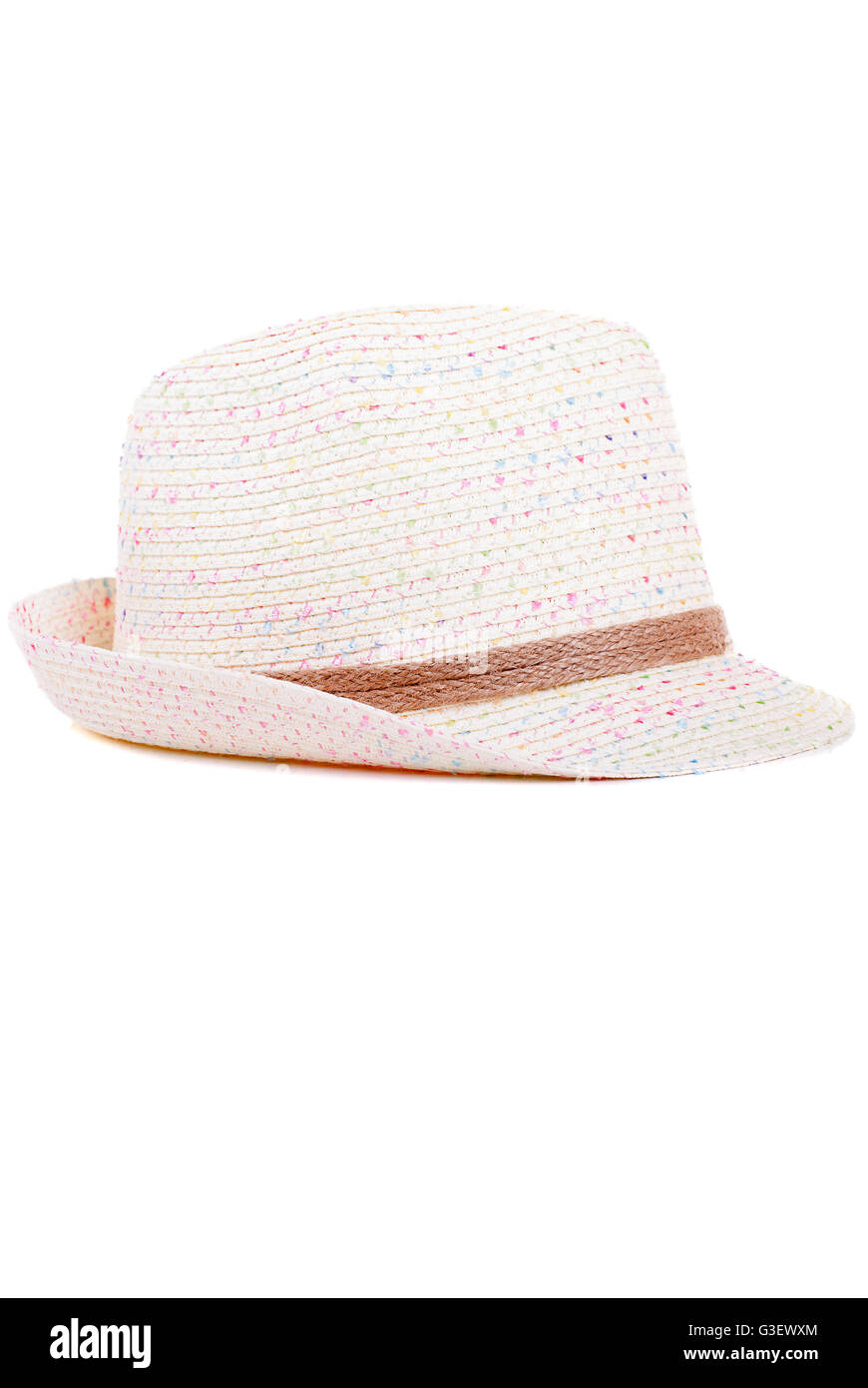 Pretty straw hat isolated on white background Stock Photo - Alamy