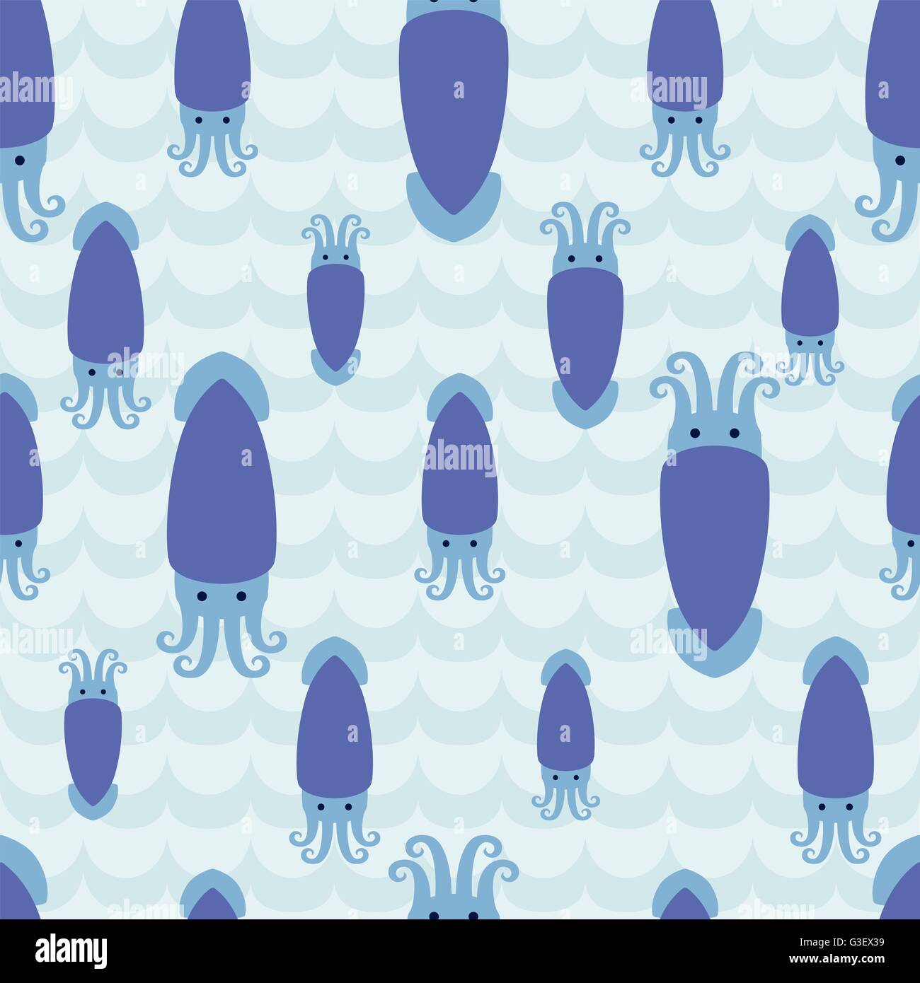 Seamless pattern with flock of cute cartoon squids Stock Vector Image ...