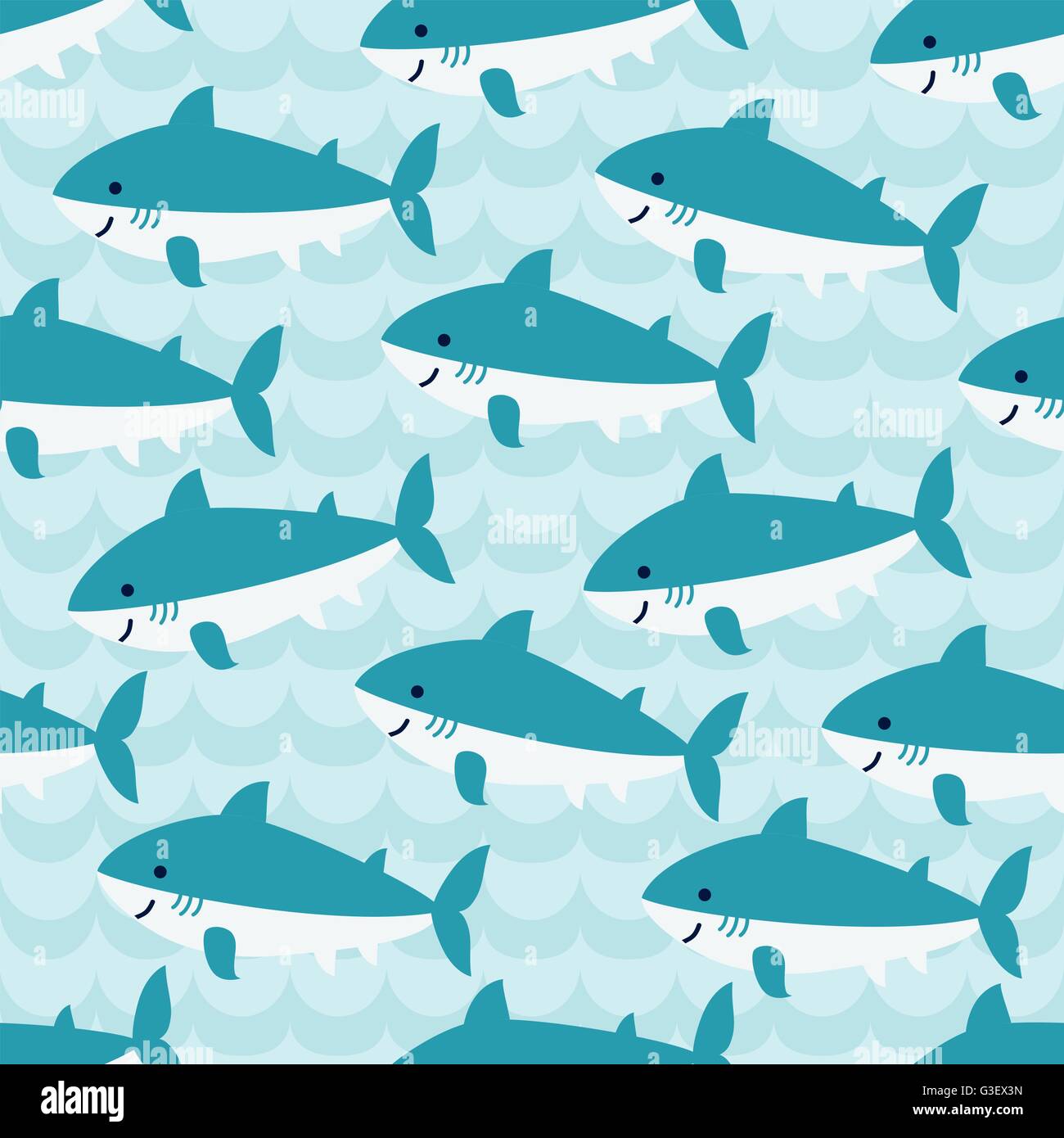 Seamless pattern with flock of cute cartoon sharks Stock Vector Image ...