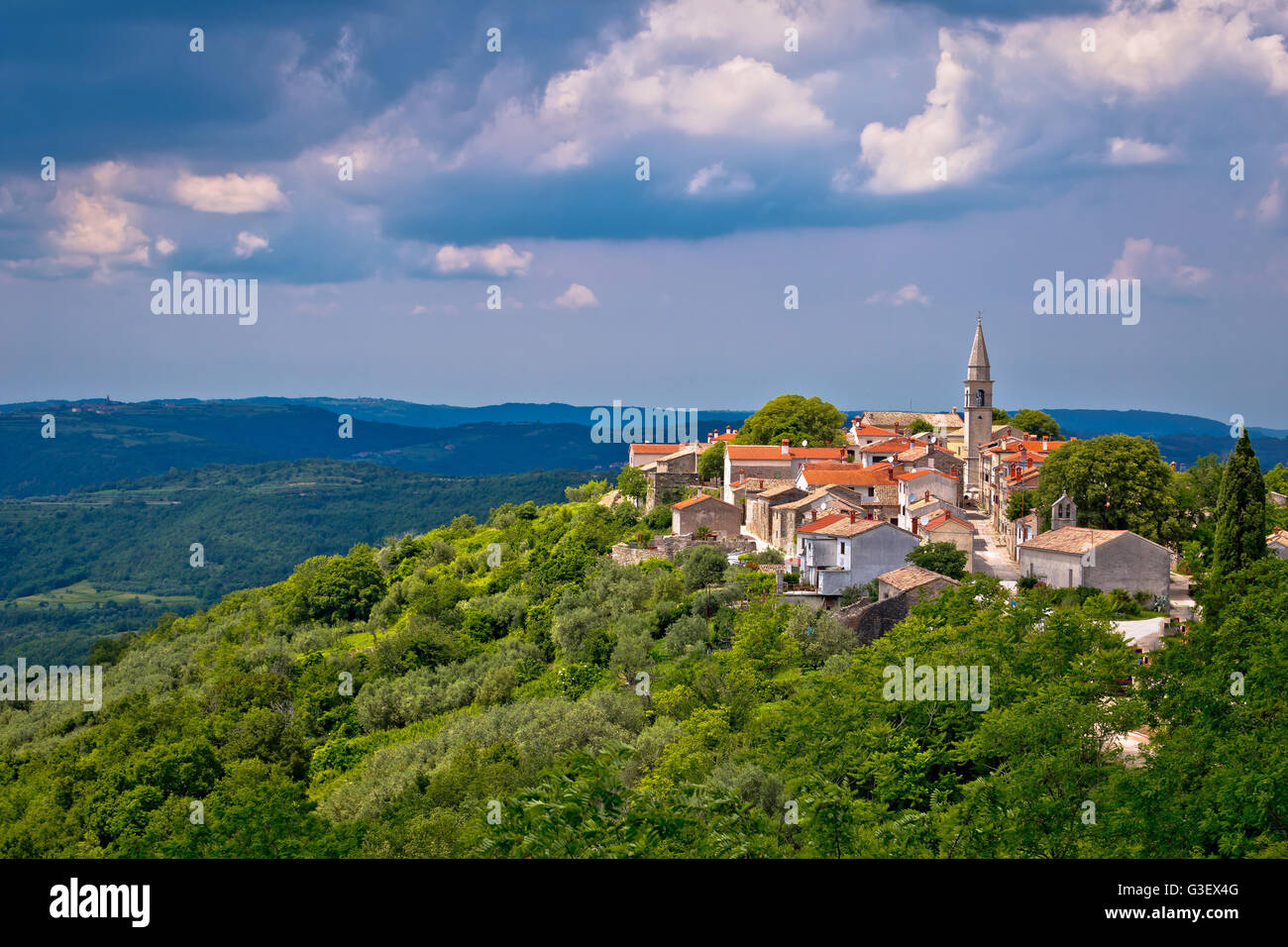 Village of Draguc in green landscape, inland Istria, Croatia Stock ...
