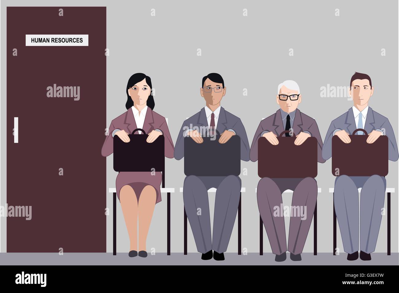 Elderly man sitting in a line to the interview with human resources ...