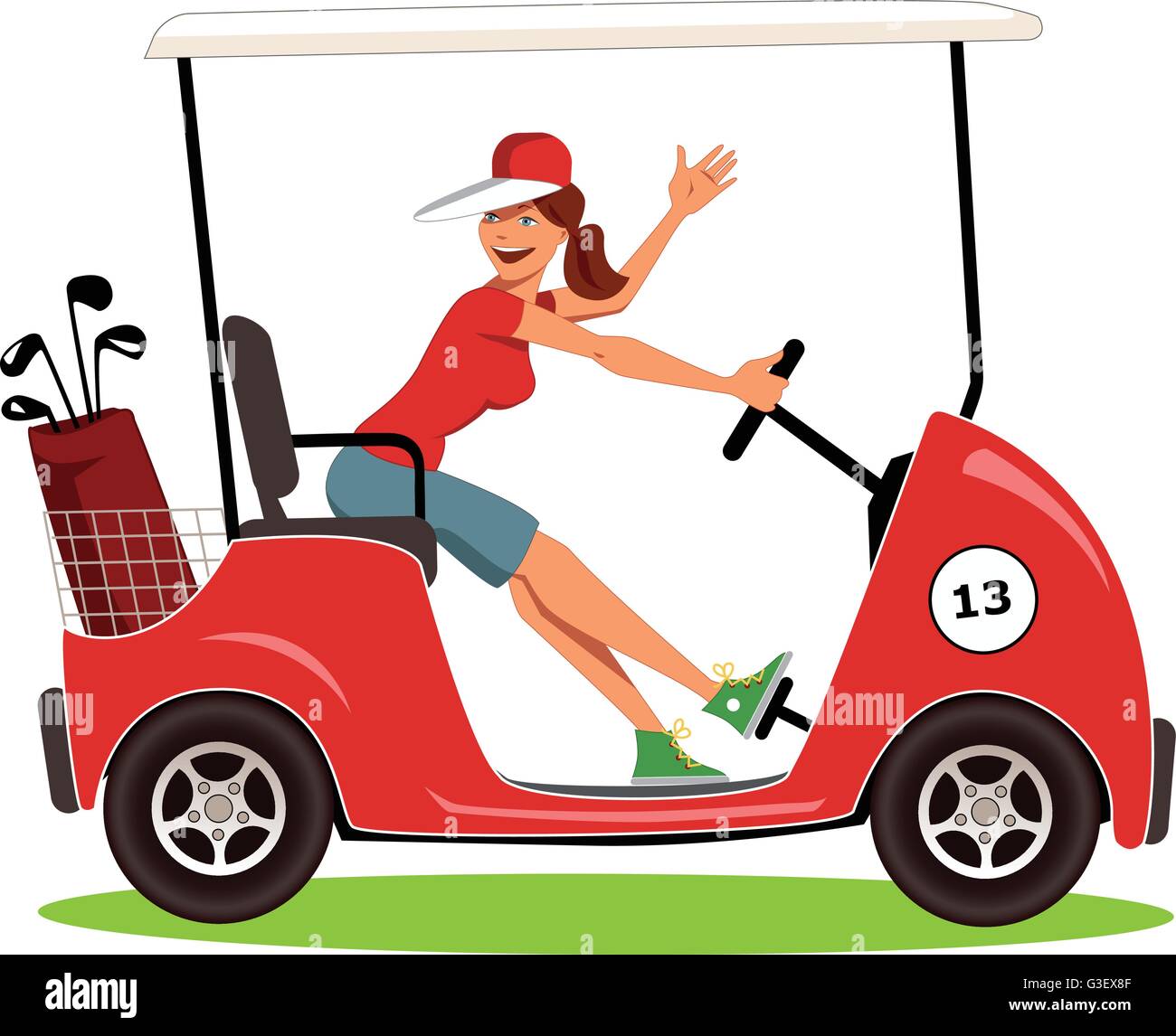Woman driving a golf cart isolated on white, vector illustration Stock ...