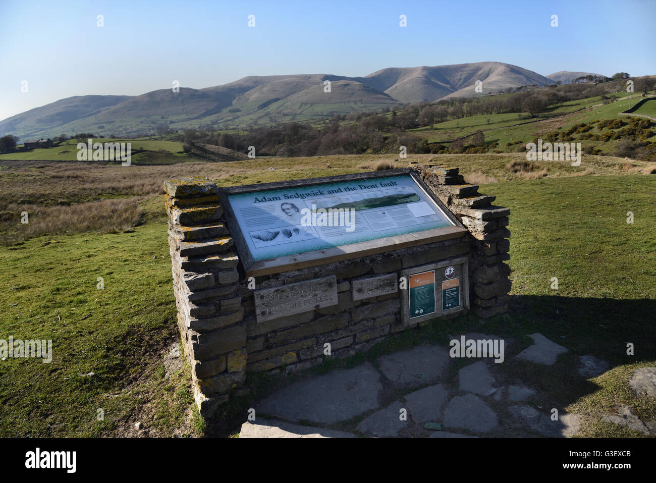 Adam Sedgwick and the Dent Fault information board overlooking the Dent ...