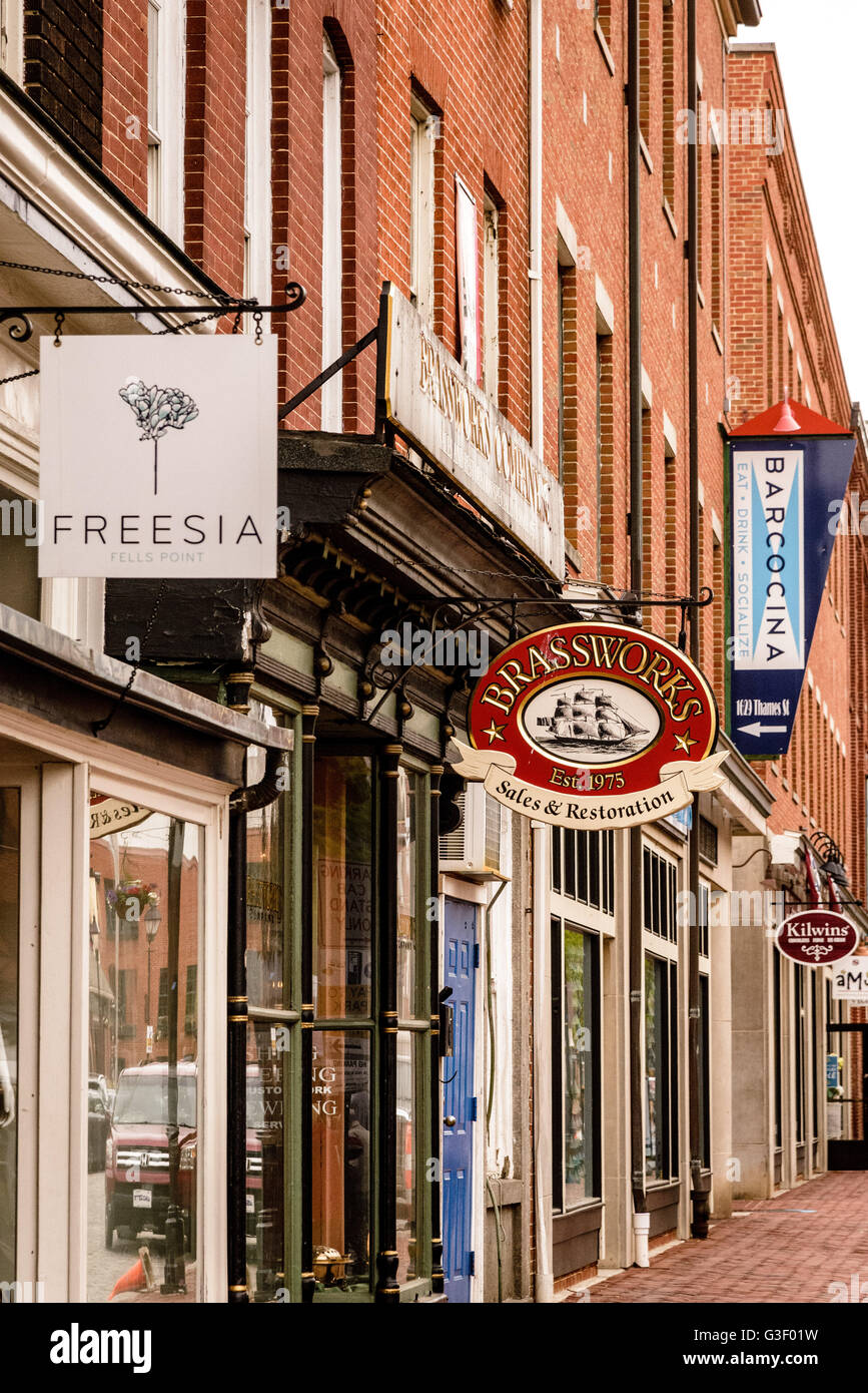 Brassworks & other shop signs, Thames Street, Fells Point, Baltimore ...
