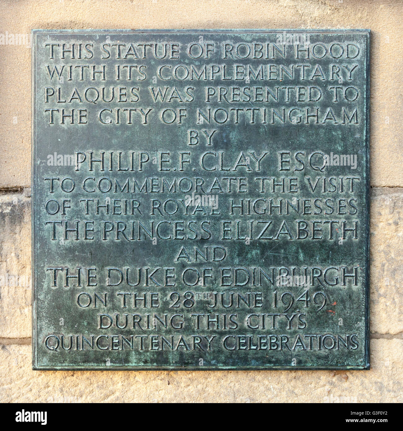 Plaque on the east wall of Nottingham Castle, adjacent to the Robin ...
