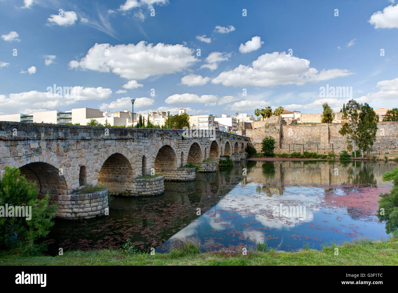 Roman bridge, Guadiana River, Merida, Extremadura, Spain, Europe Stock ...
