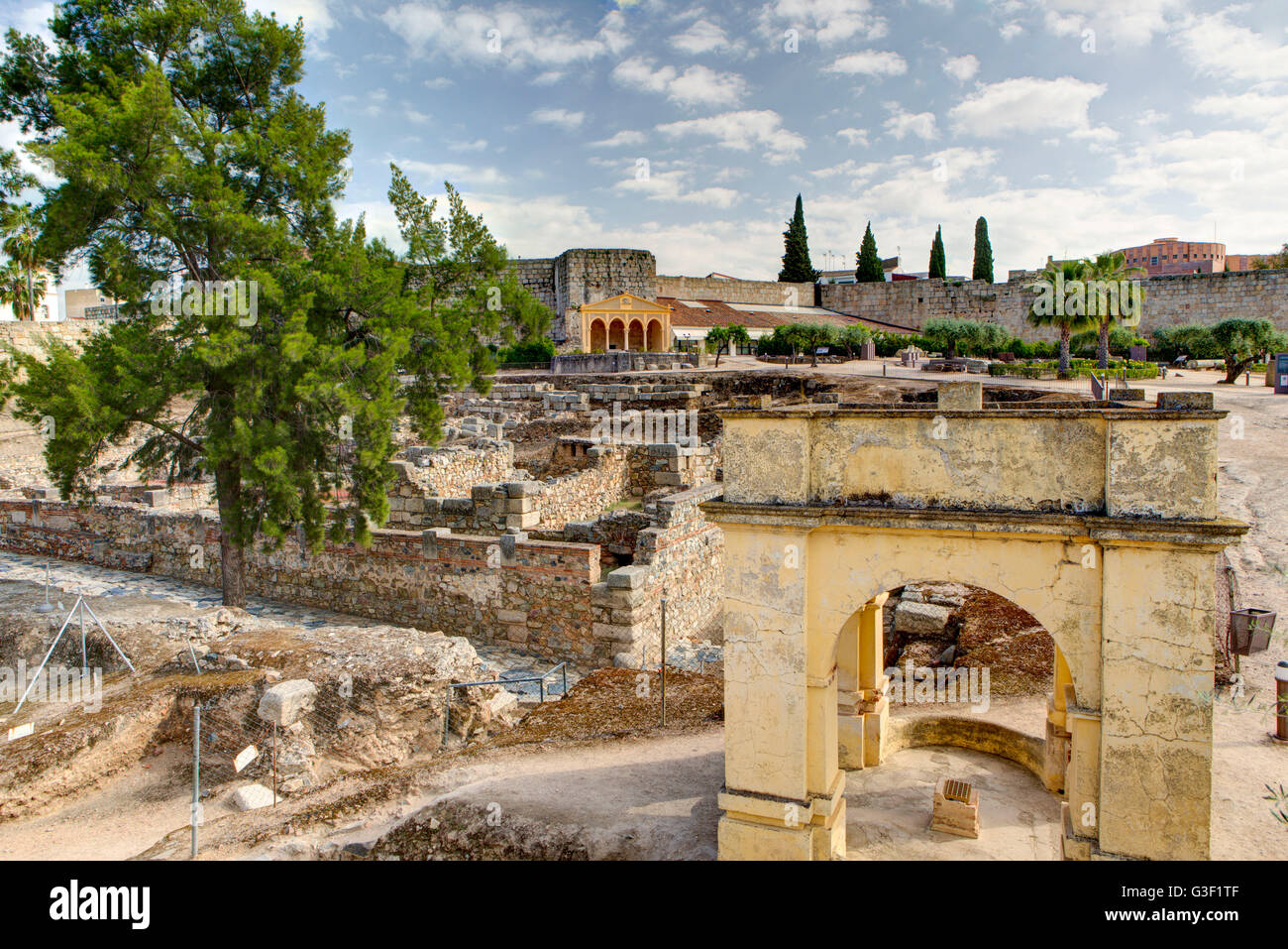 Park and pavilion of the Alcazaba, Arabian fortress, Merida ...