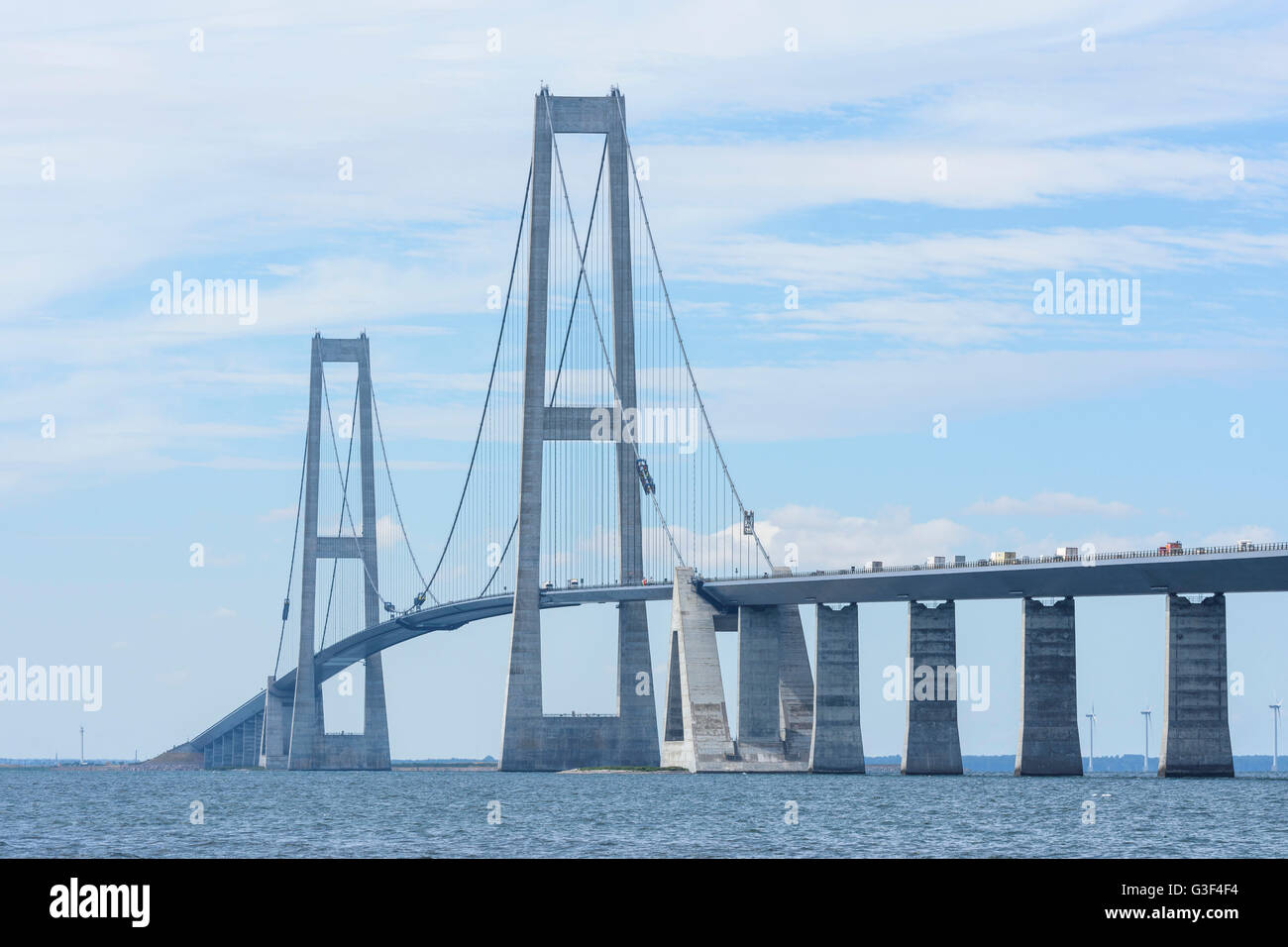 Streets and Railroad Bridge, Great Belt Bridge, Fyn, Zealand, Denmark ...