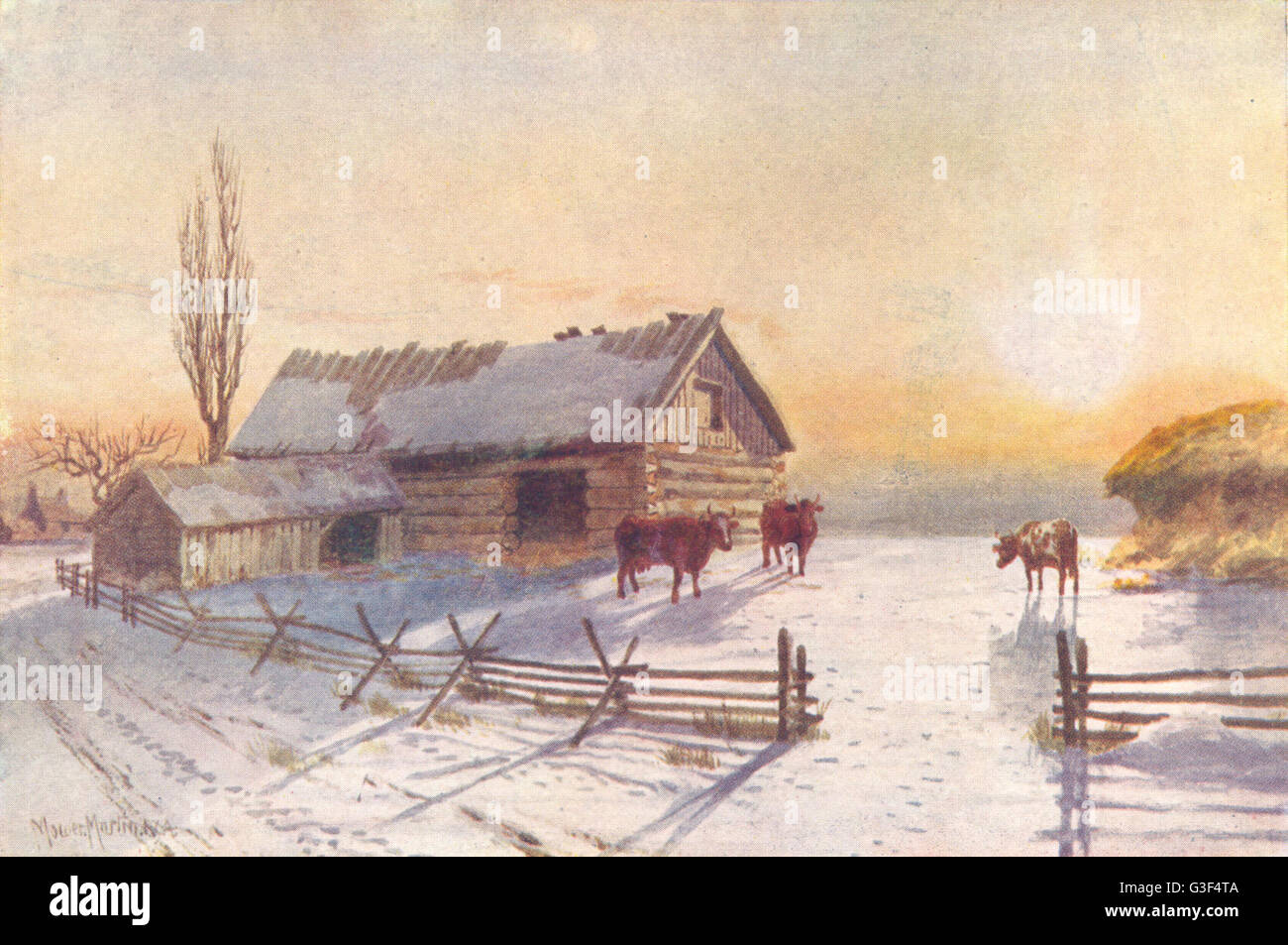 CANADA: Prairie Provinces: Back Country Farmyard, winter, antique print ...