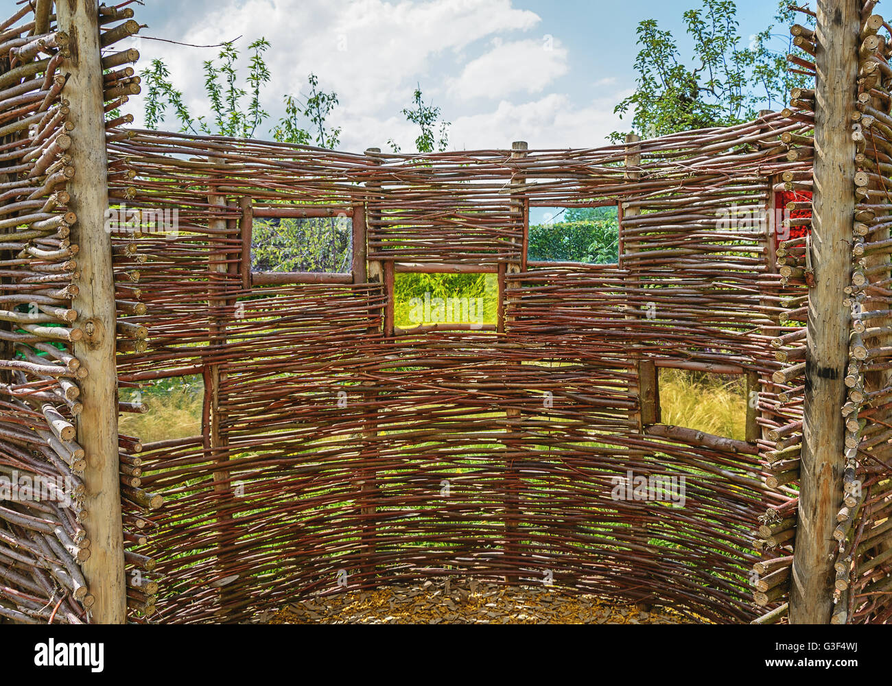 semicircular Wicker screen with inserted colored windows Stock Photo ...