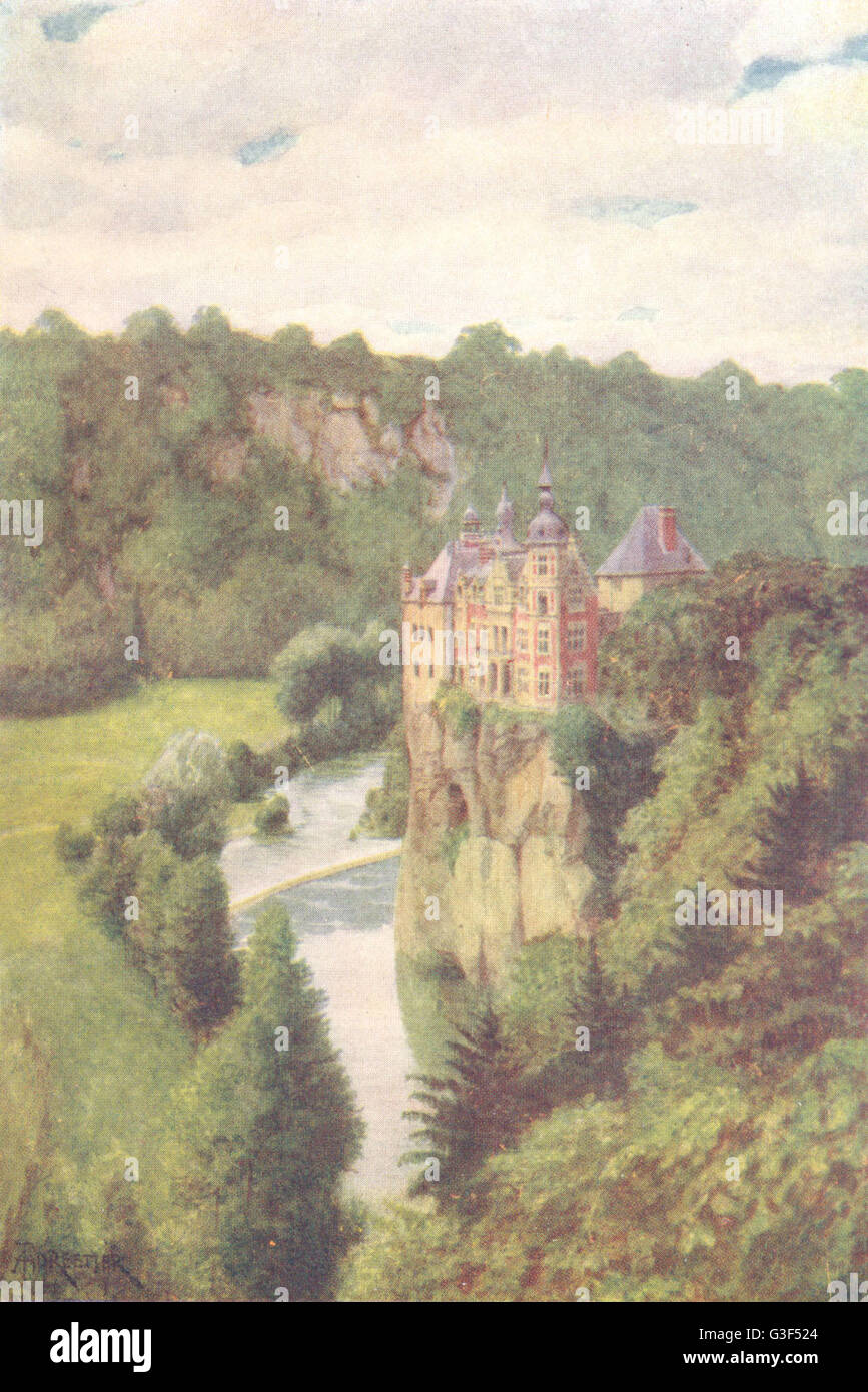 BELGIUM: Chateau de Walzin, in the Lesse Valley, antique print 1908 ...