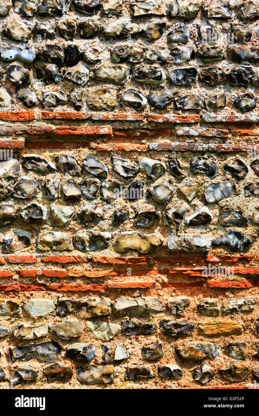 Detail from the walls of the Roman Fort at Burgh Castle, Norfolk ...