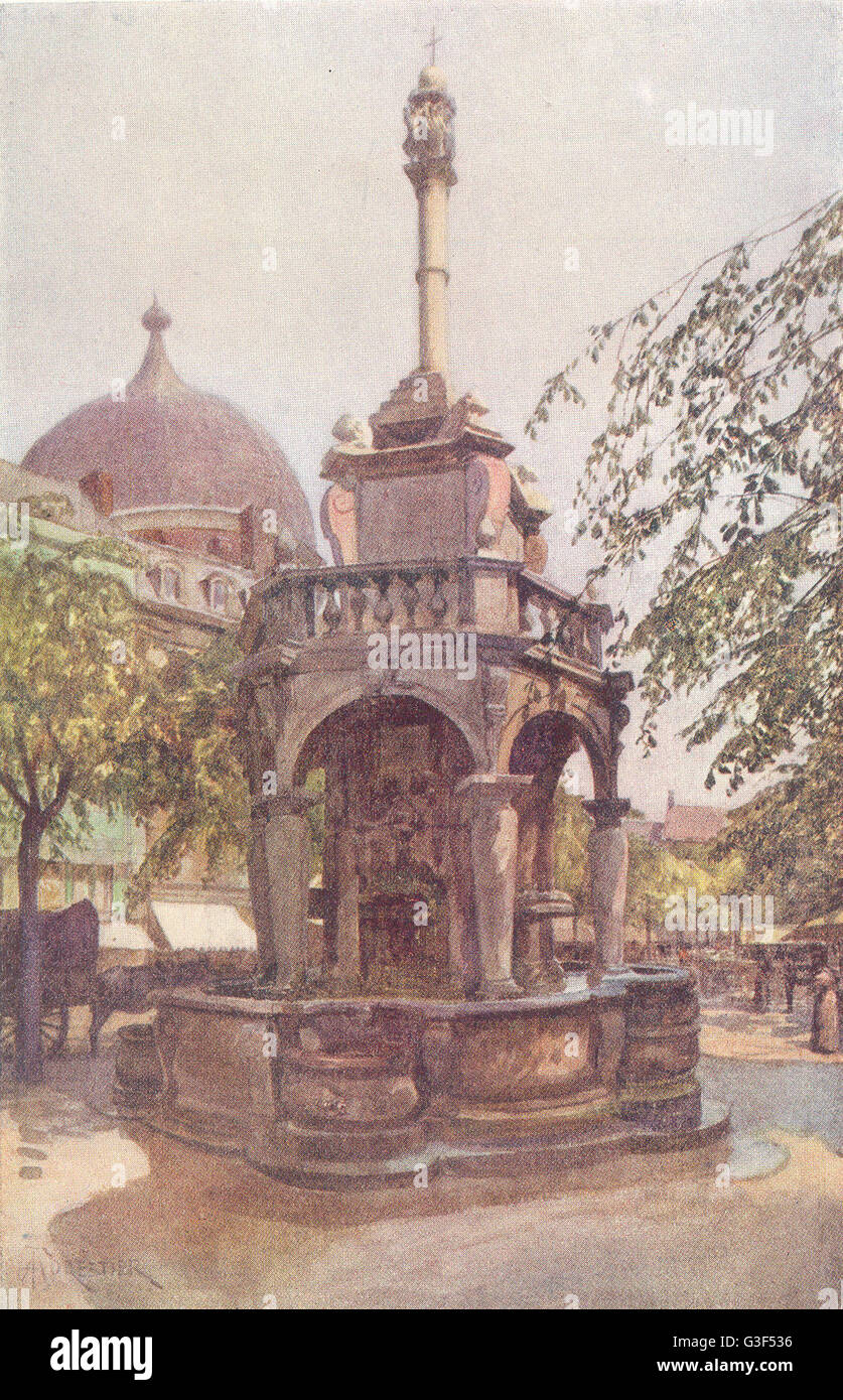 BELGIUM: Le Perron Liegeois, Liège, antique print 1908 Stock Photo - Alamy