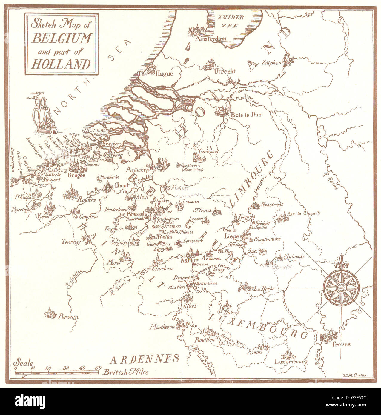 BELGIUM: Sketch Map of Belgium and part of Holland, 1908 Stock Photo ...