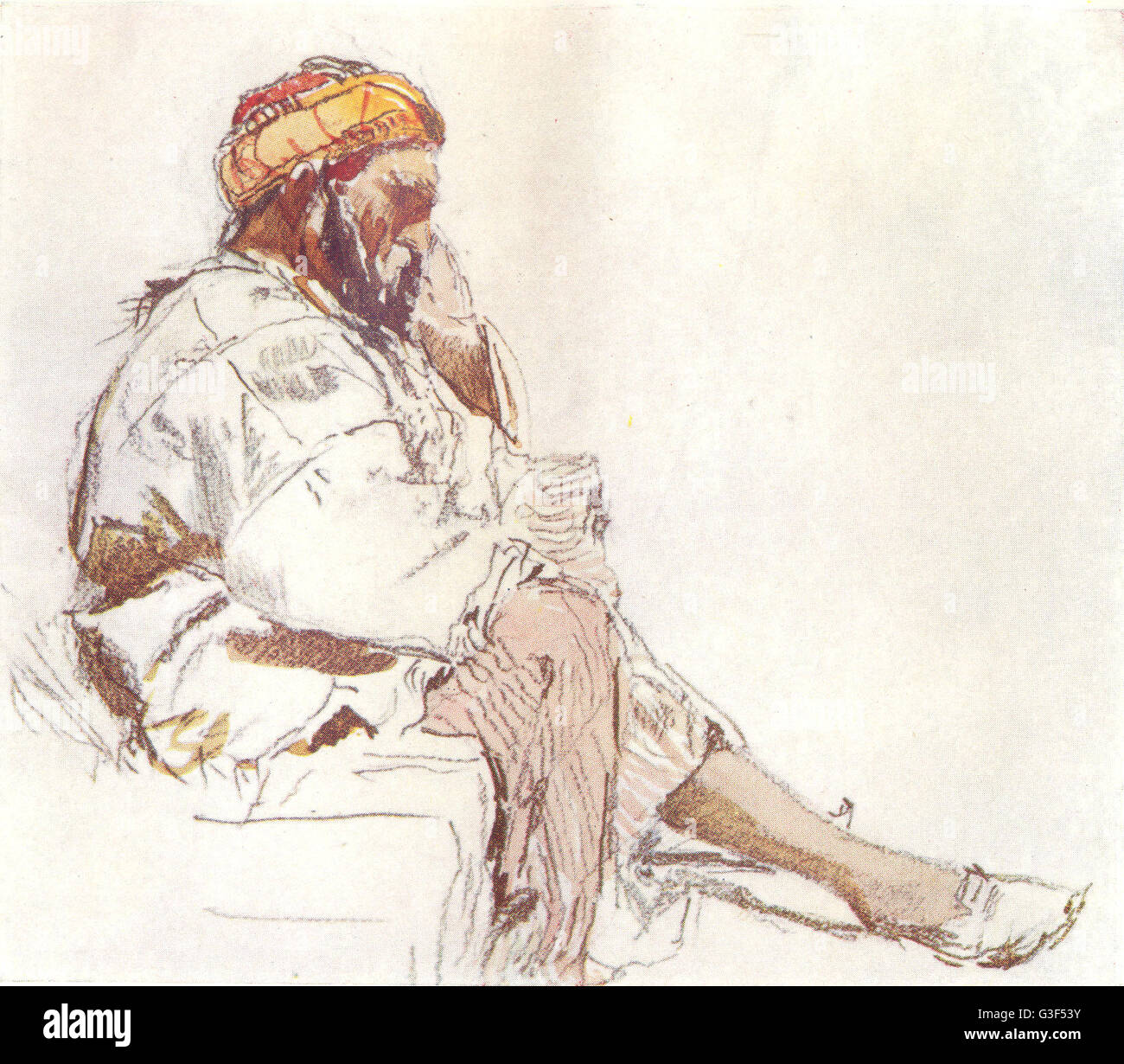 SYRIA: Syrian peasant seated: in profile, antique print 1902 Stock ...