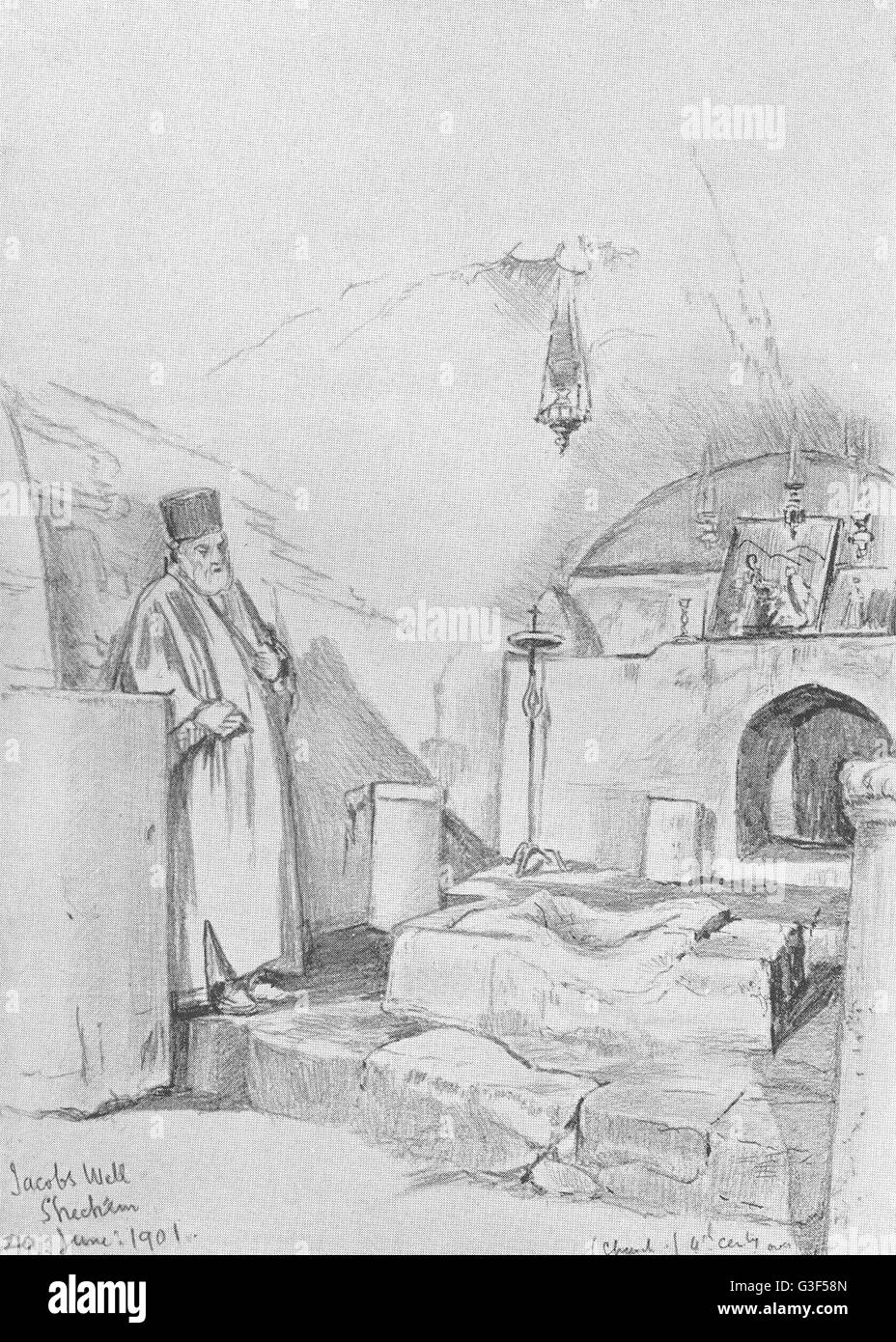 PALESTINE: Jacob's well at Shechem(Nablus), antique print 1902 Stock ...