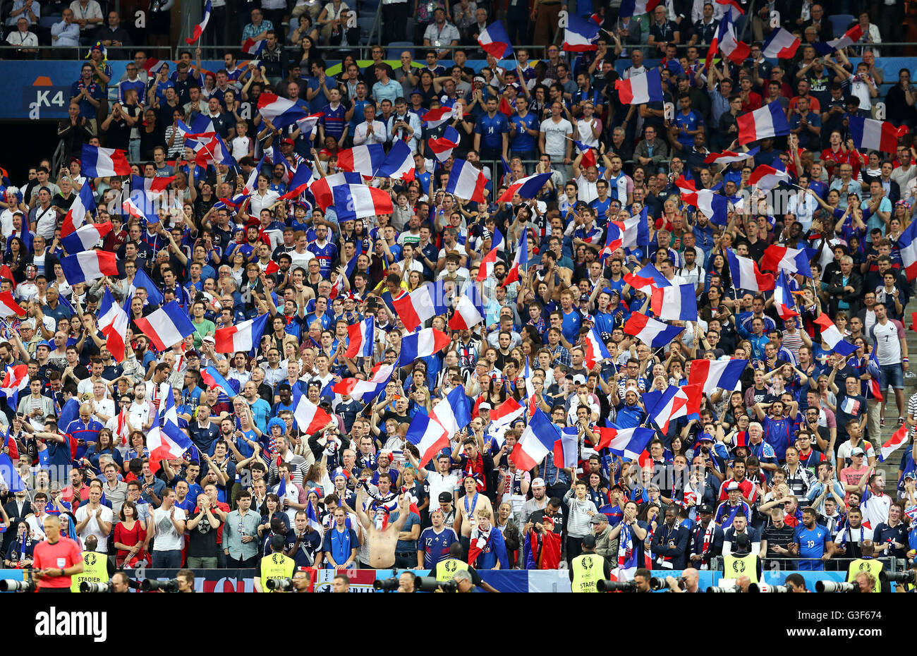 France fans show their support during the UEFA Euro 2016, Group A match ...
