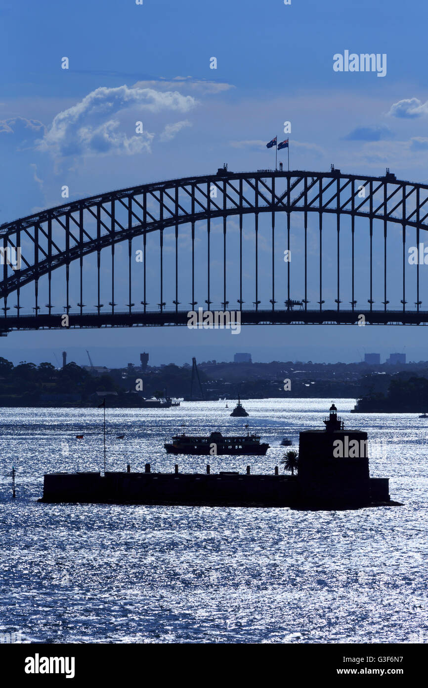 Sydney Harbour Bridge & Fort Denison, New South Wales, Australia Stock ...