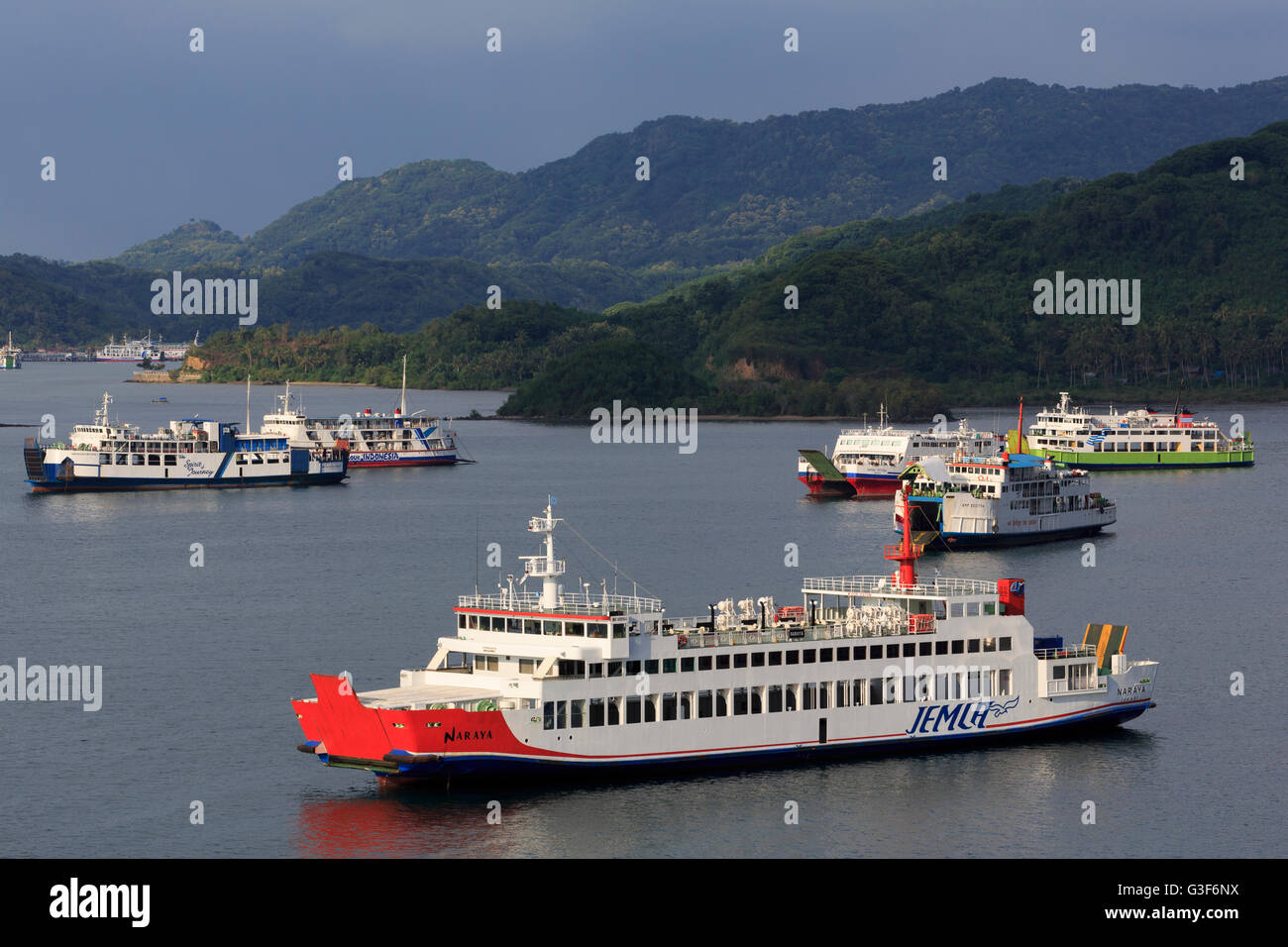 Ferries in Lembar Port, Lombok Island, West Nusa Tenggara Province ...