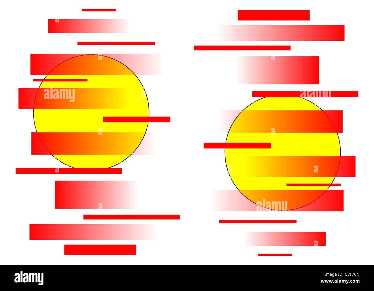Unusual red and yellow geometric circle and lined abstract design ...