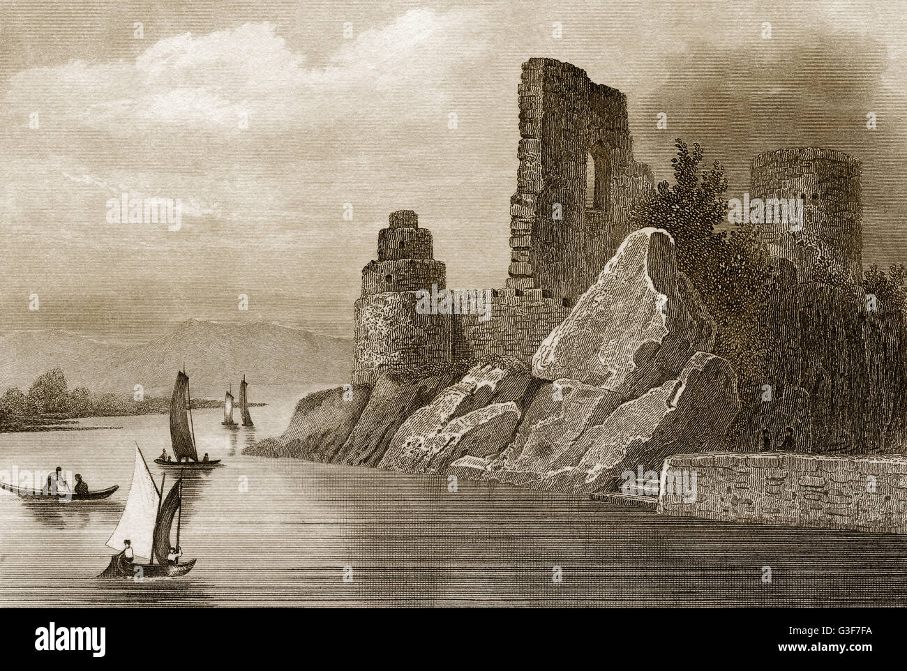 Dunglass Castle, a ruined 14th century courtyard castle, bank of the ...