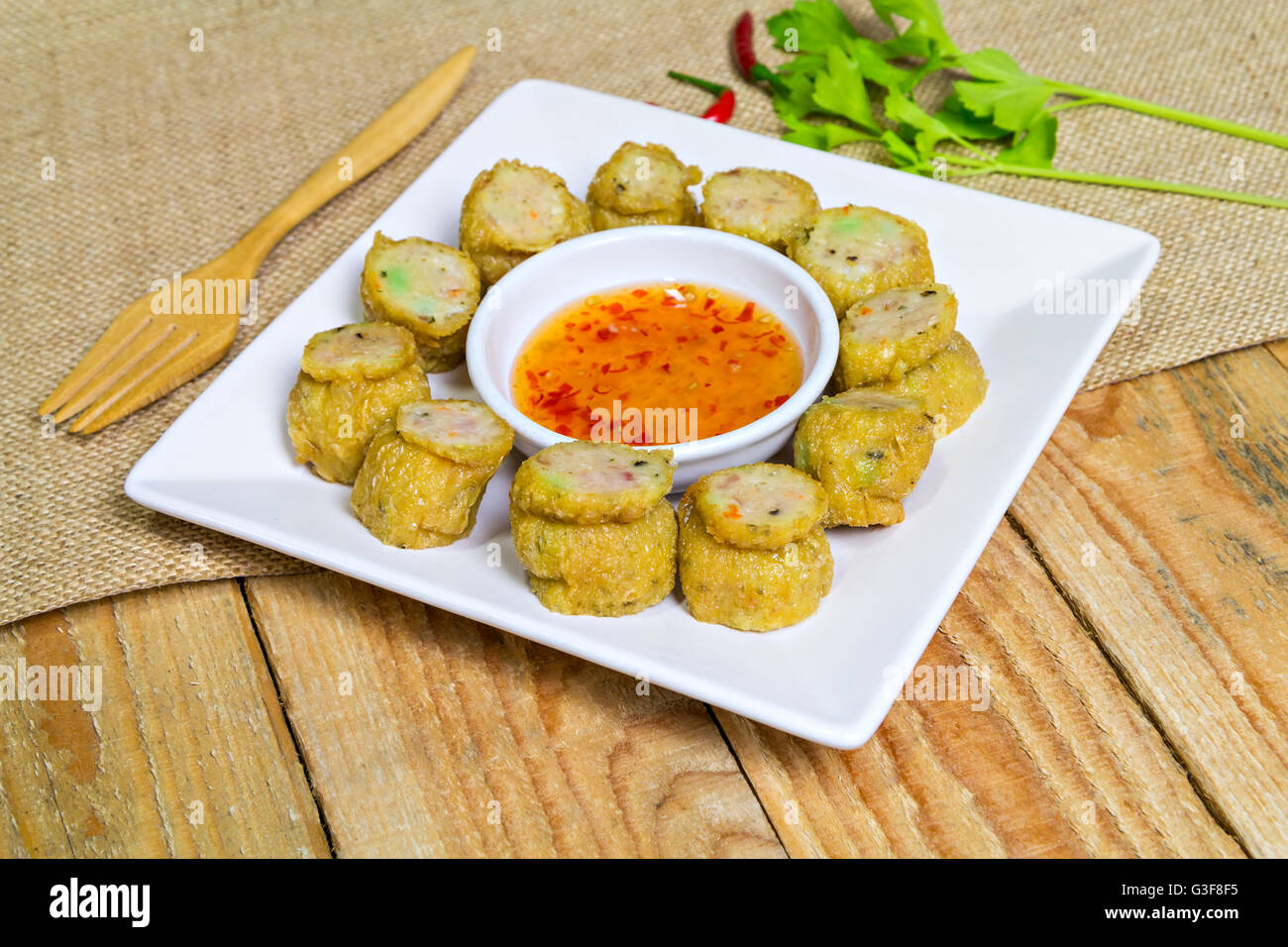 Deep Fried Chicken Roll, Thai food chinese style Stock Photo - Alamy
