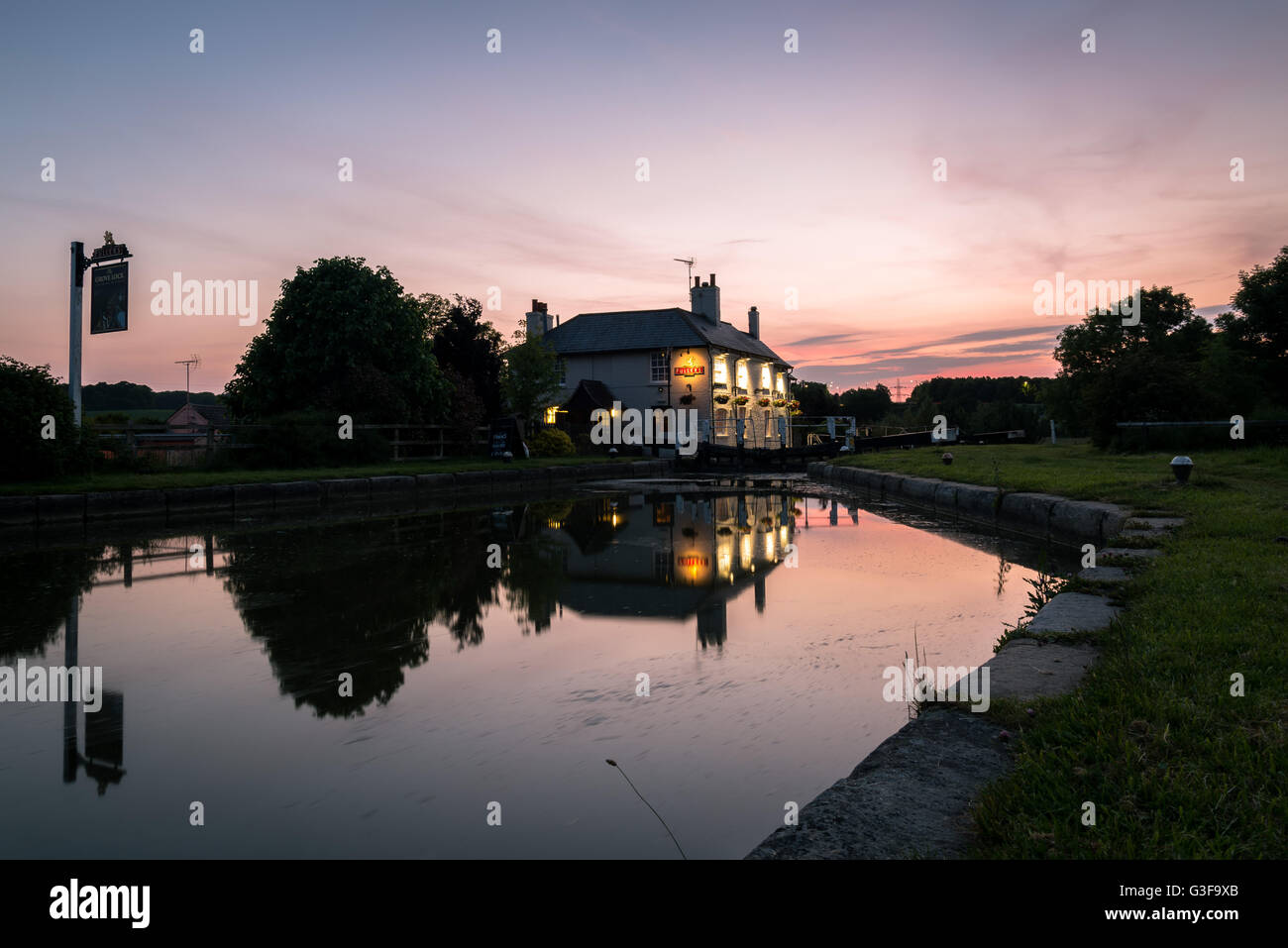A canalside public house at sunset Stock Photo - Alamy