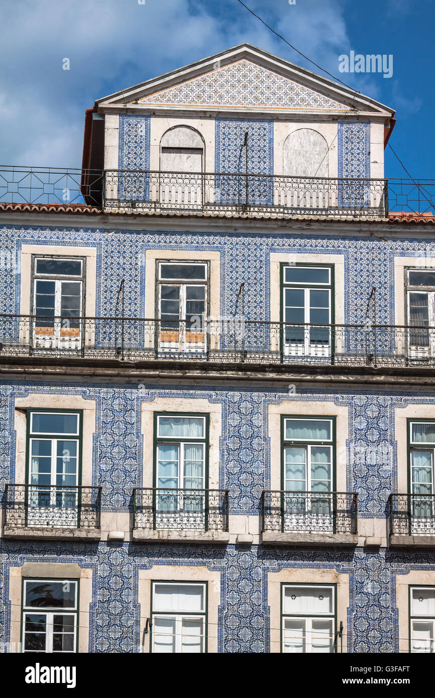Lisbon buildings with typical traditional portuguese tiles on the wall ...