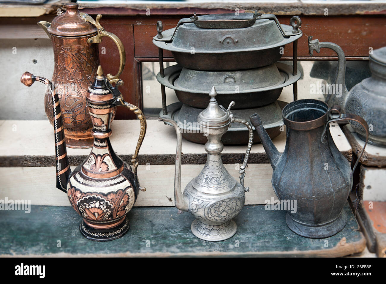Old water pitchers and pot Stock Photo - Alamy