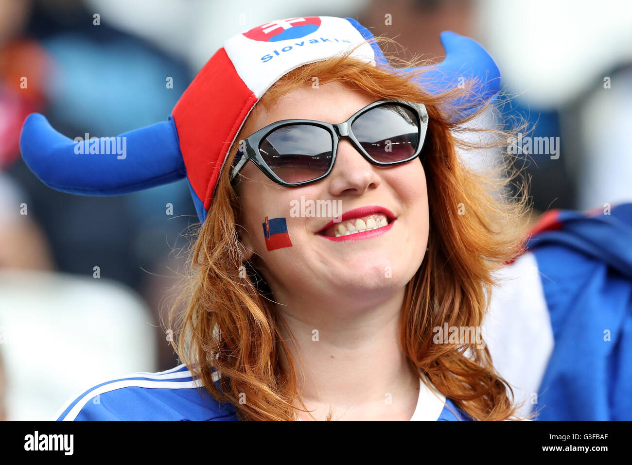 A Slovakia fan shows her support in the stands before the UEFA Euro ...