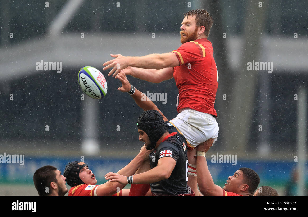 Wales' Tom Phillips contests a line out during the Under 20's Rugby ...