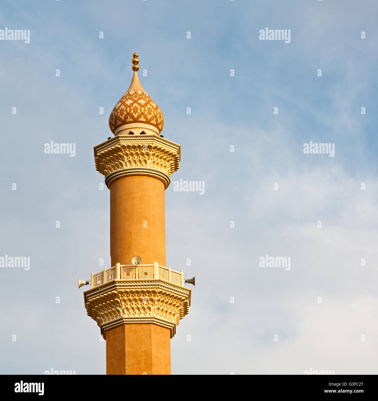 minaret and religion in clear sky in oman muscat the old mosque Stock ...