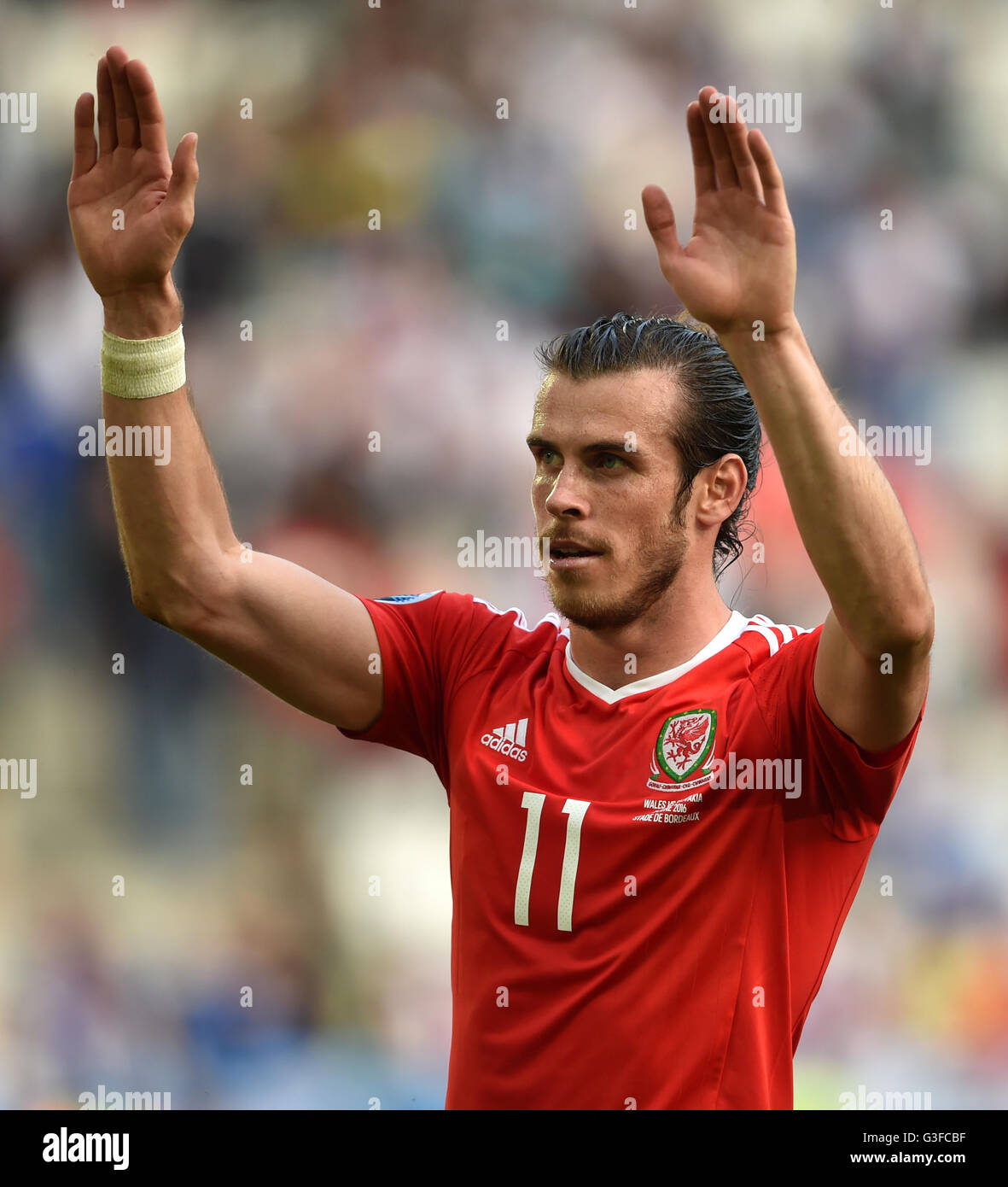 Wales' Gareth Bale acknowledges supporters after the final whistle in ...