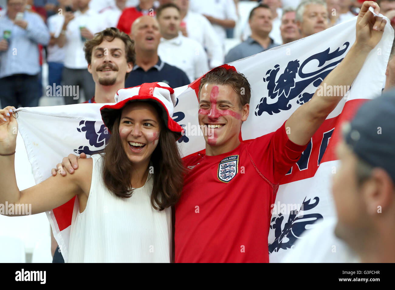 England fans show their support in the stands before kick-off during ...