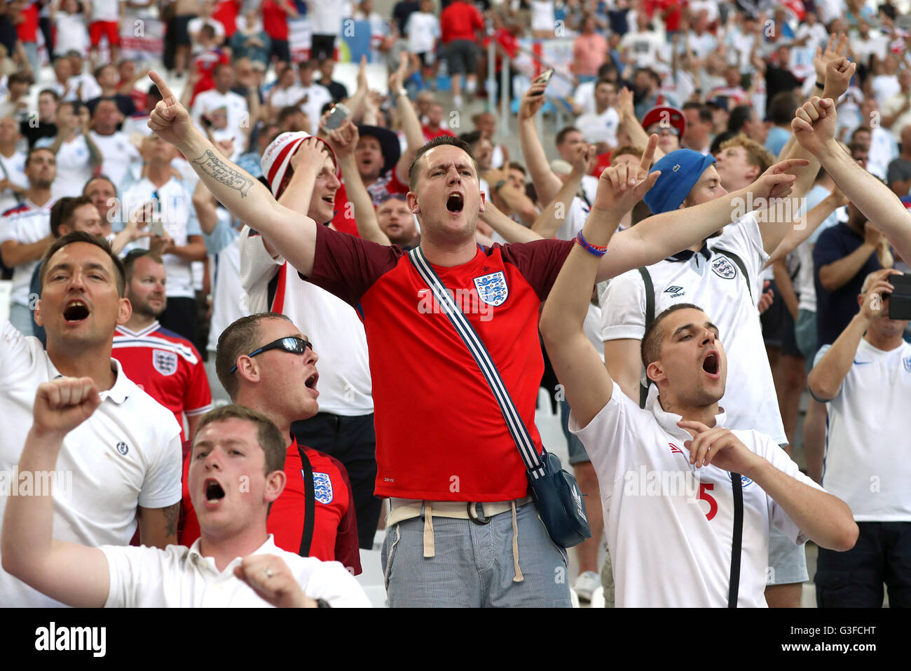 England fans show their support in the stands before kick-off during ...