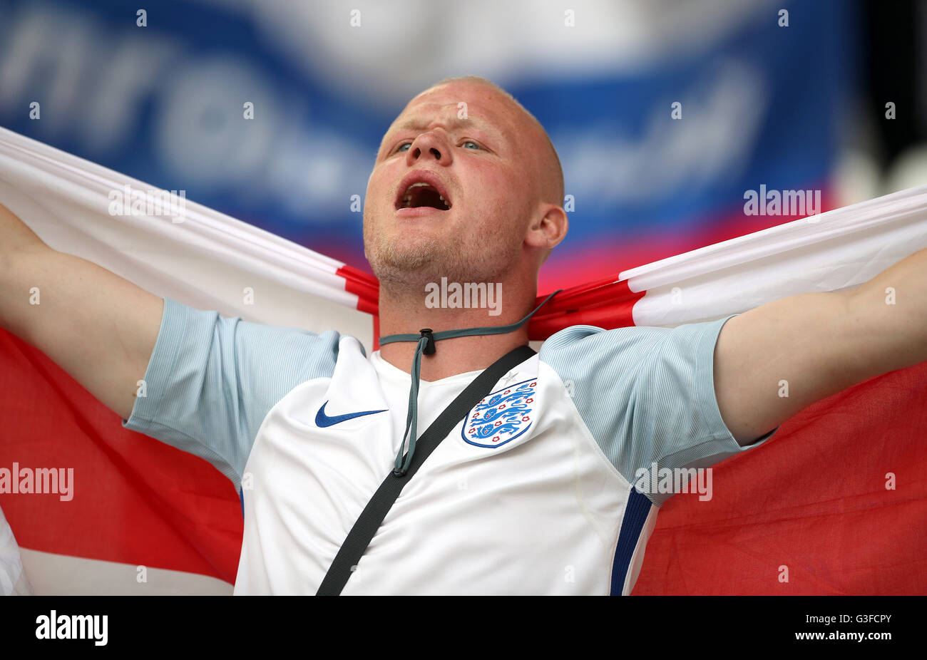 An England fan shows support for his team during the UEFA Euro 2016 ...