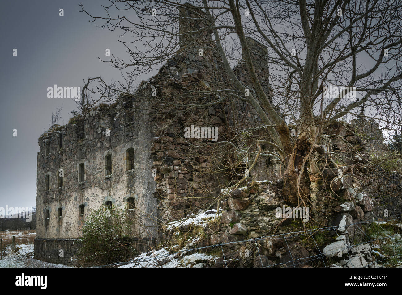Ruins of Bernera Barracks after snowfall, Glenelg, Western Highlands ...