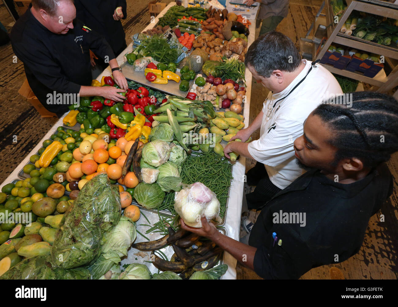 Miami, Florida, USA. 9th June, 2016. Chefs select ingredients for ...
