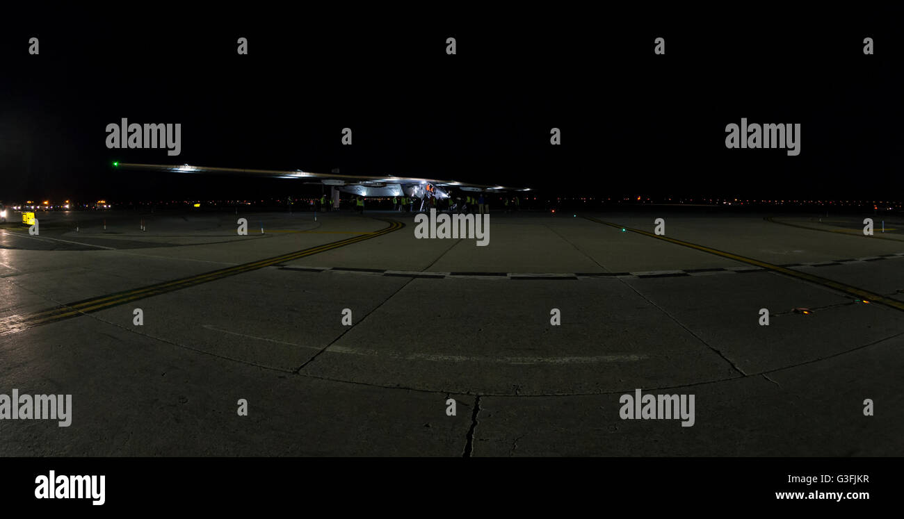 New York, USA. 11th June, 2016. Solar impulse plane landing at JFK ...