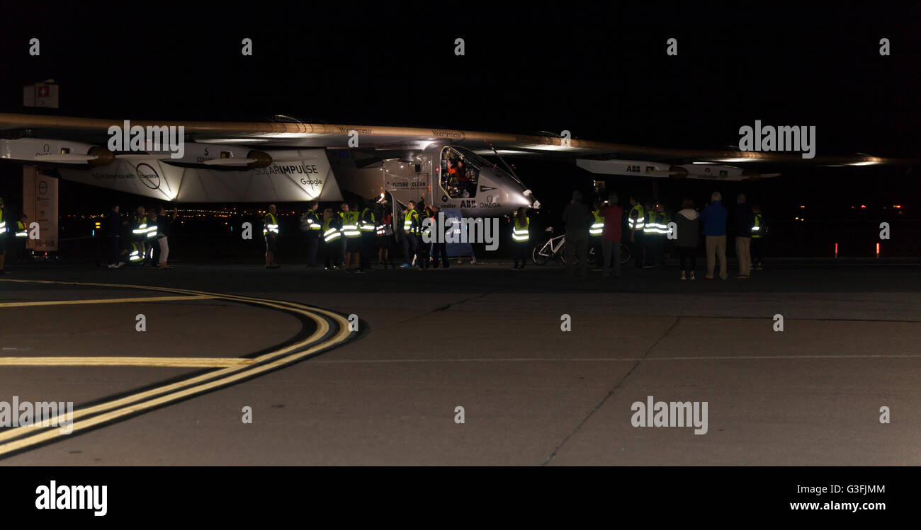 New York, USA. 11th June, 2016. Solar impulse plane landing at JFK ...
