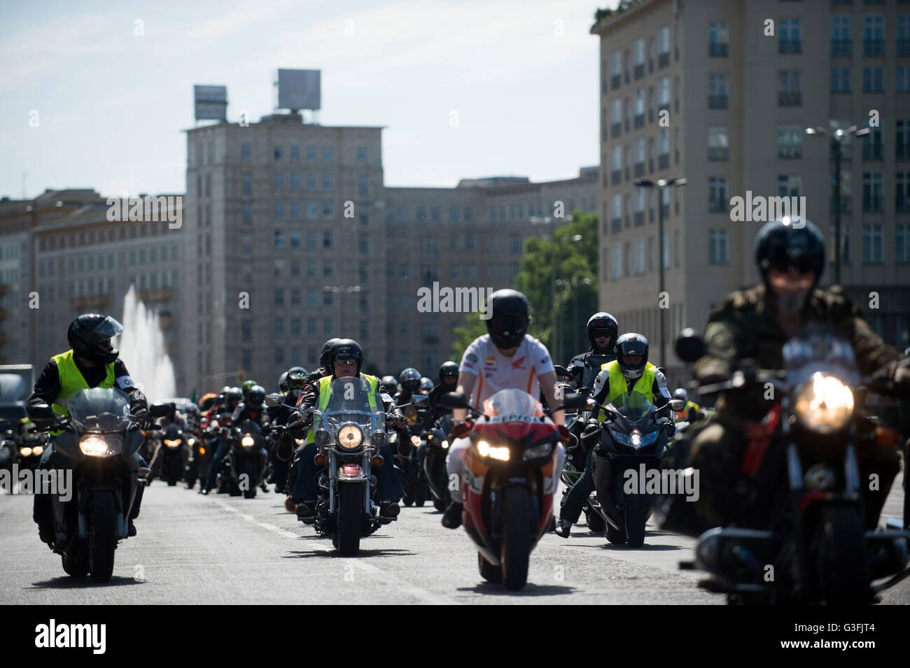 Berlin, Germany. 11th June, 2016. Motorcyclists riding their motorbikes ...