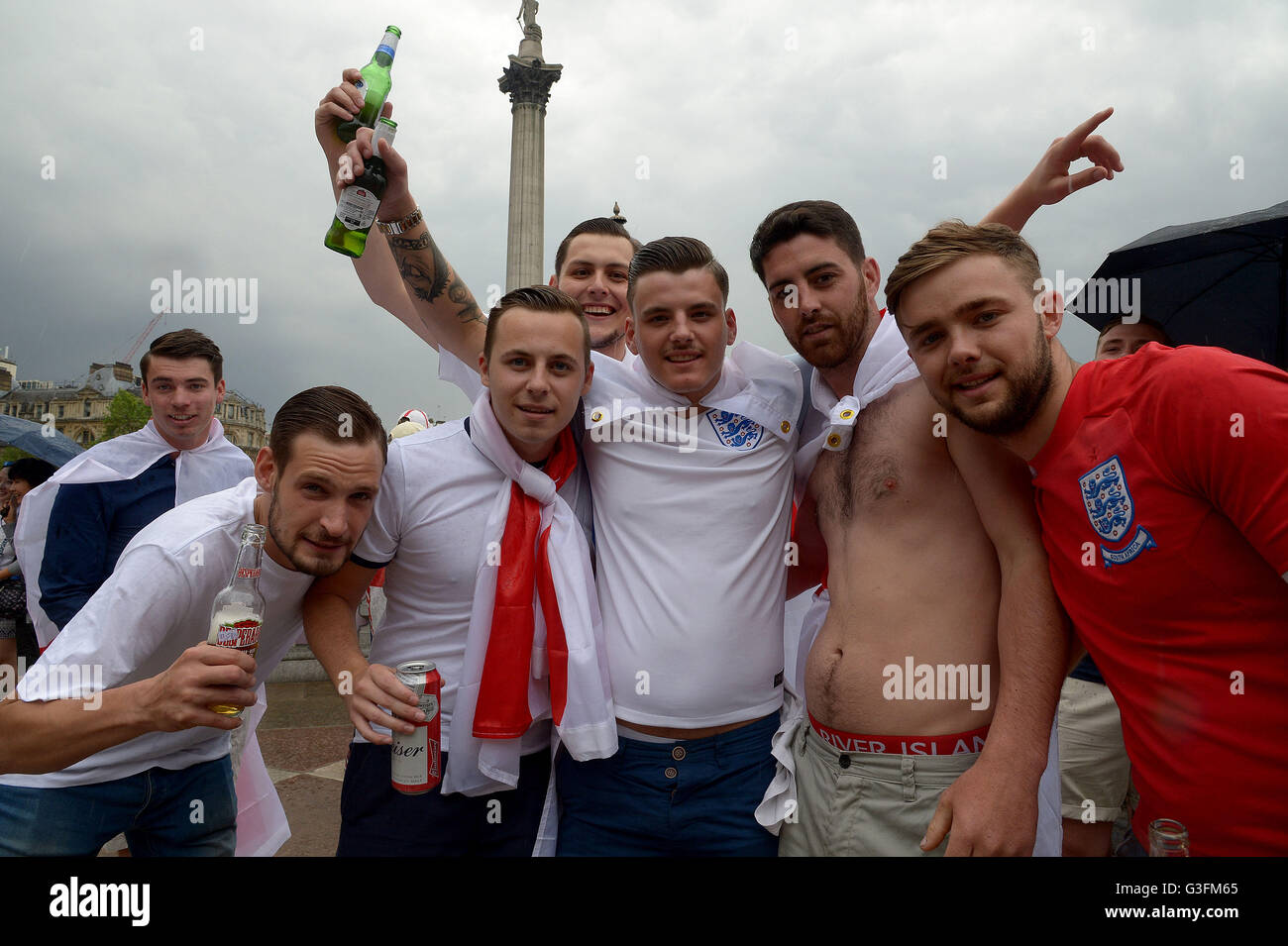 London, UK. 11th June, 2016. English football fans in Trafalgar Square ...