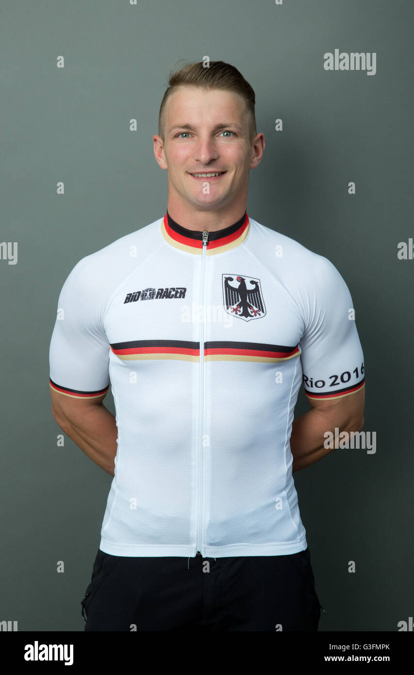 Cottbus, Germany. 10th June, 2016. Track cyclist Rene Enders poses in ...