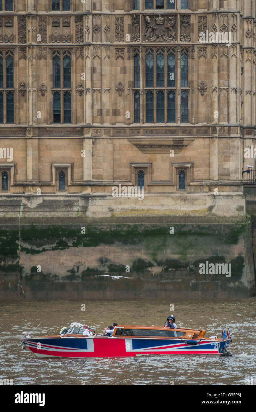 London, UK. 11th June, 2016. The flottilla passes the houses of ...