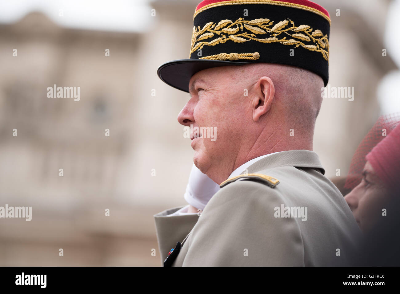LondHRH A French officer salutes the Coldstream Colours at the Queen's ...