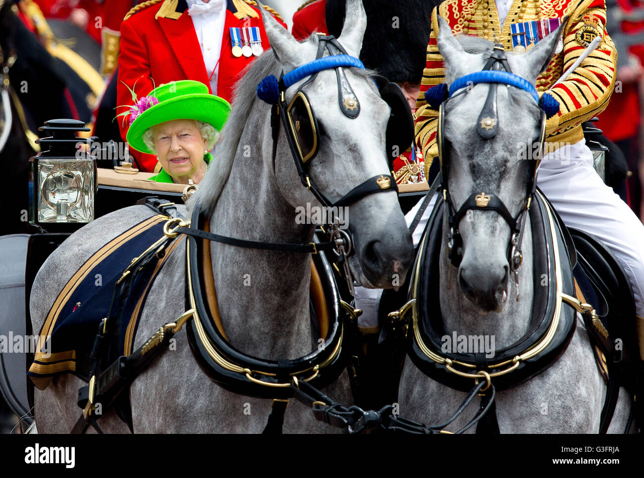 London, UK. 11th June, 2016. Queen Elizabeth Trooping The Colour 2016 ...