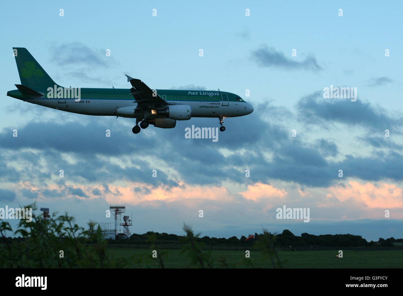 Airplane landing on the runway at Dublin Airport Ireland, travel ...