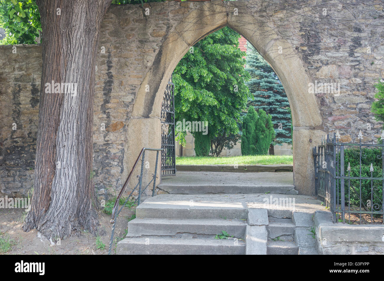 Gothic gateway in the wall around the church Wierzbna Wurben Lower ...