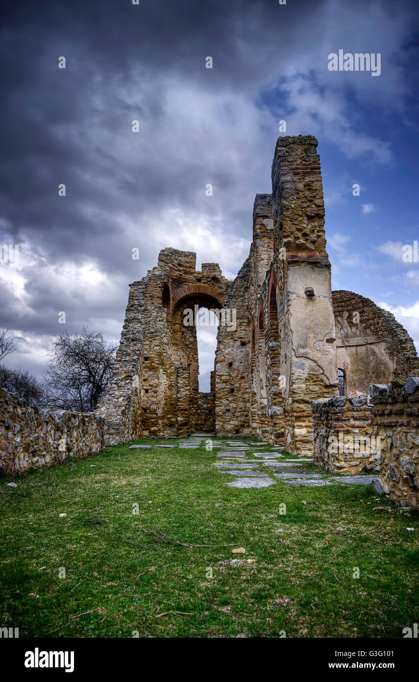 Byzantine ruins in Agios Achilios island, Prespa lake, Greece Stock ...